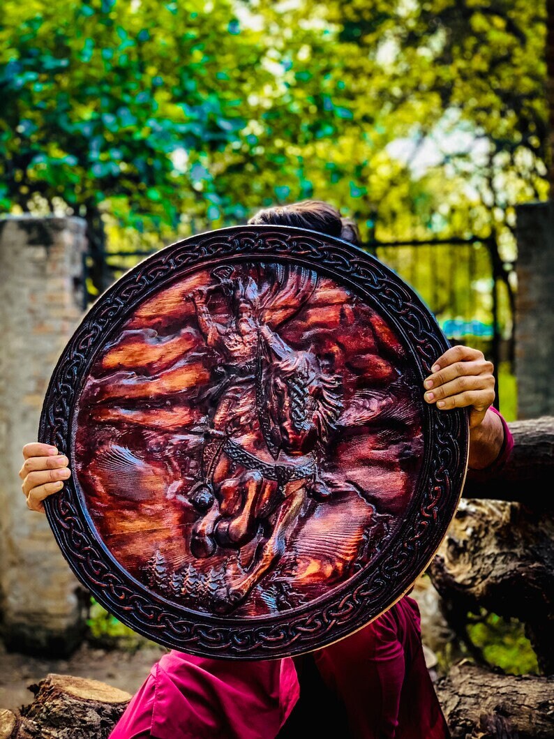 Norse/viking Odin's Shield: Valhalla Round Design, Wooden Craft ...