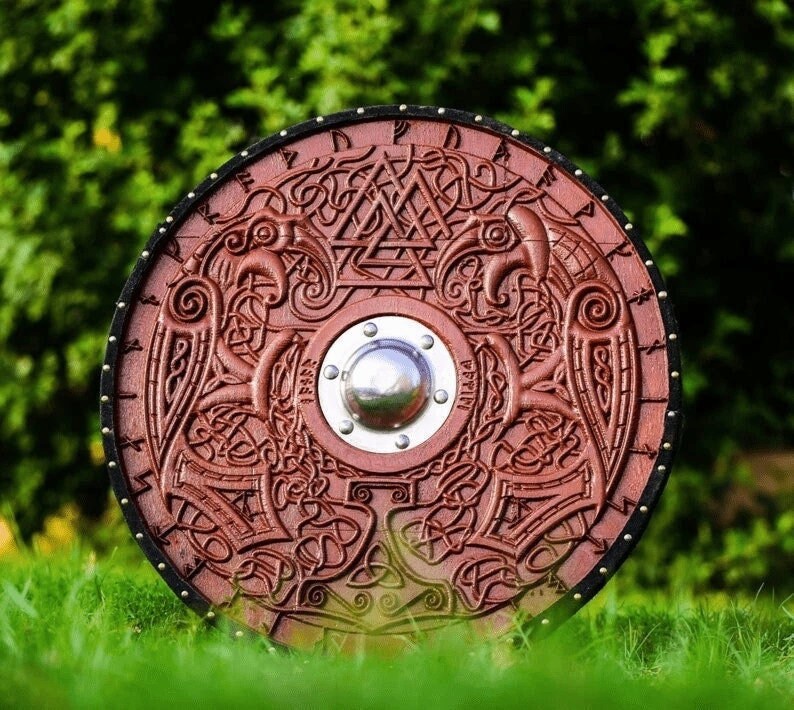 Custom Viking Shield |medieval Helm of Awe Shield | Carved Viking Gift ...