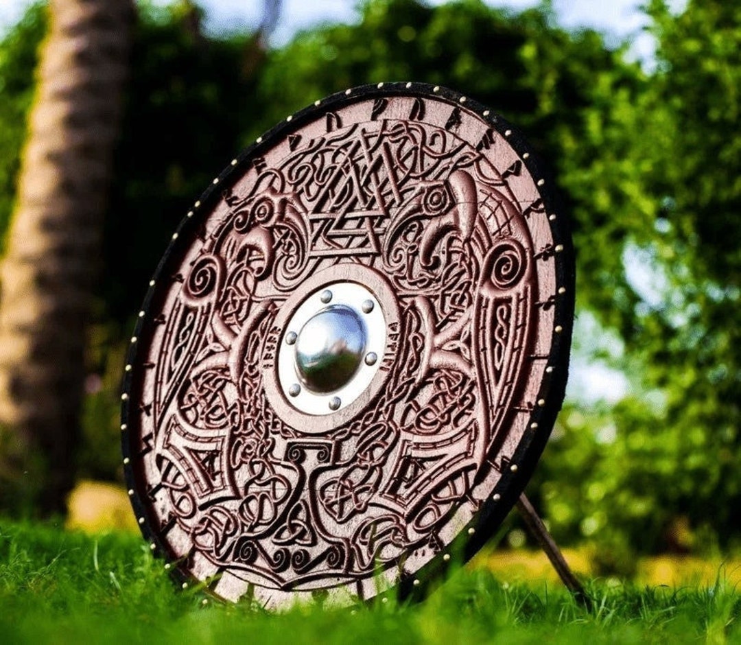 Custom Viking Shield |medieval Helm of Awe Shield | Carved Viking Gift ...