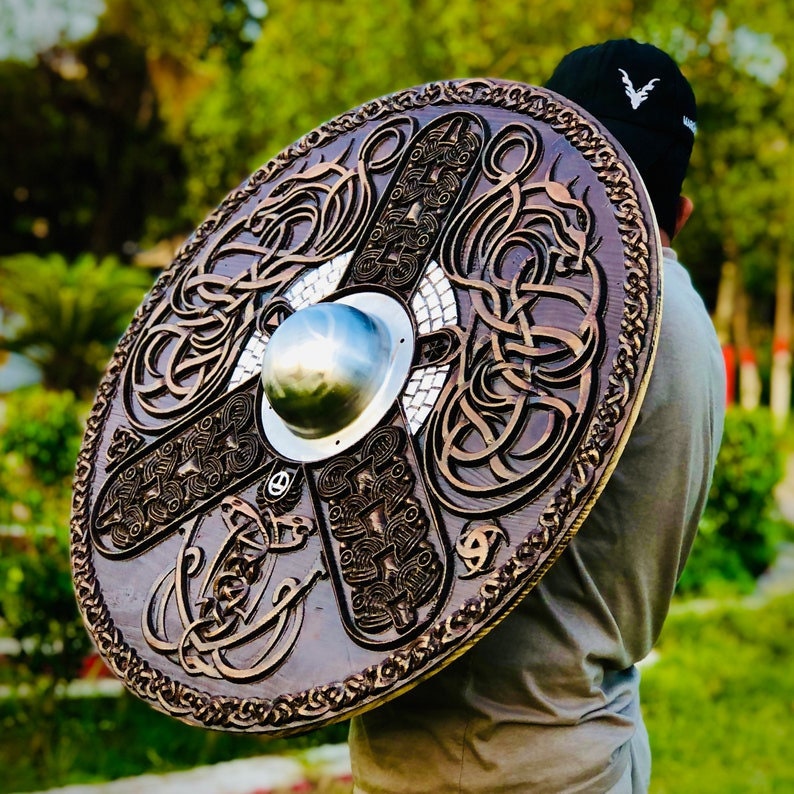 Medieval Viking Dragons Shield, Viking Wall Decor, Viking Round Shield, Norse Mythology Shield ...