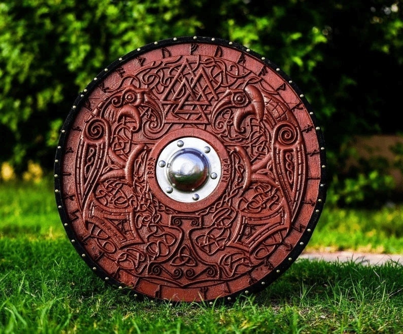 Custom Viking Shield |medieval Helm of Awe Shield | Carved Viking Gift ...