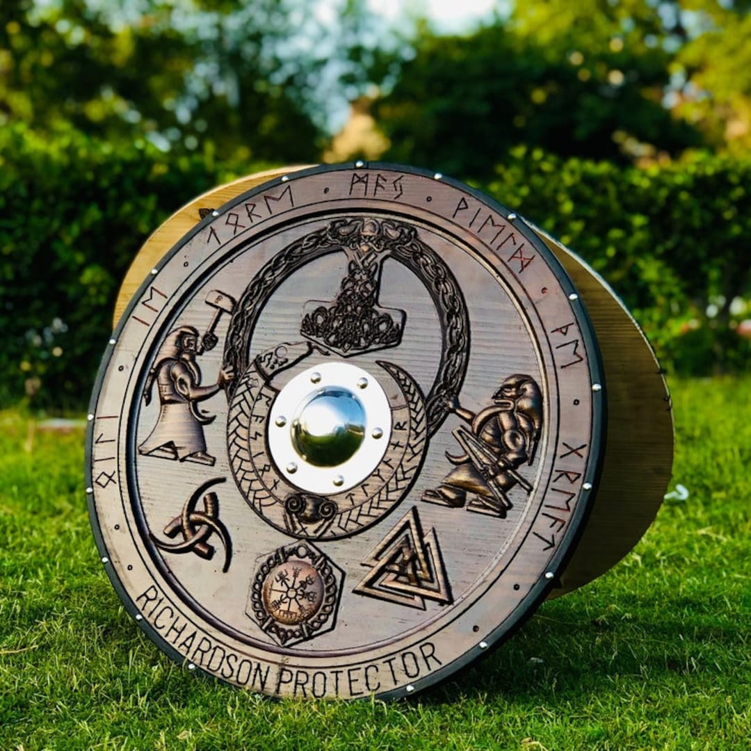 Medieval Viking Shield, Mjolnir Carved Shield, Cosplay Shield Viking ...