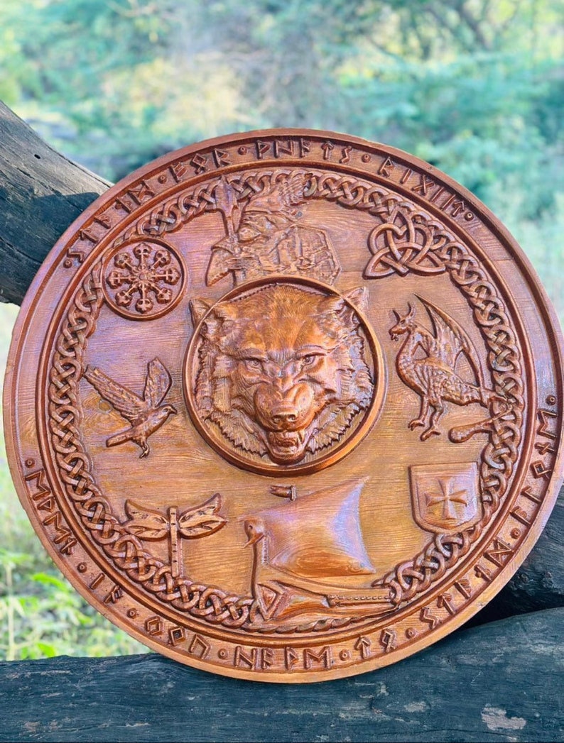 Medieval Viking Fenrir Shield: Hand-carved Wood, Viking Wolf Design ...