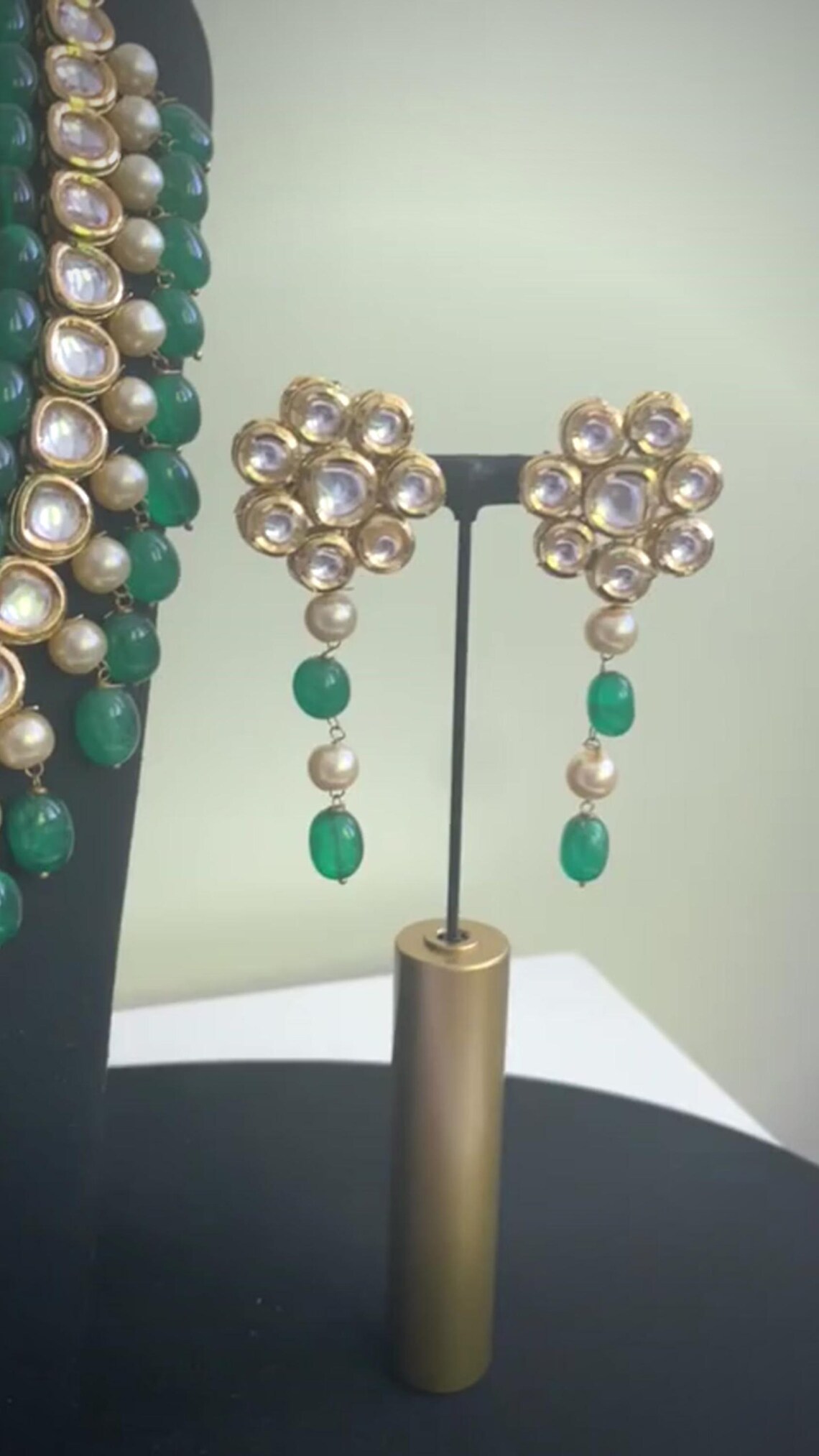 Emerald Elegance Indian Royal Crystal Pearly Beads Necklace Set Mother ...