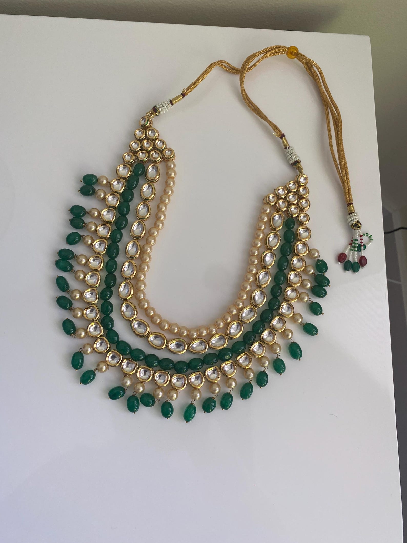 Emerald Elegance Indian Royal Crystal Pearly Beads Necklace Set Mother ...
