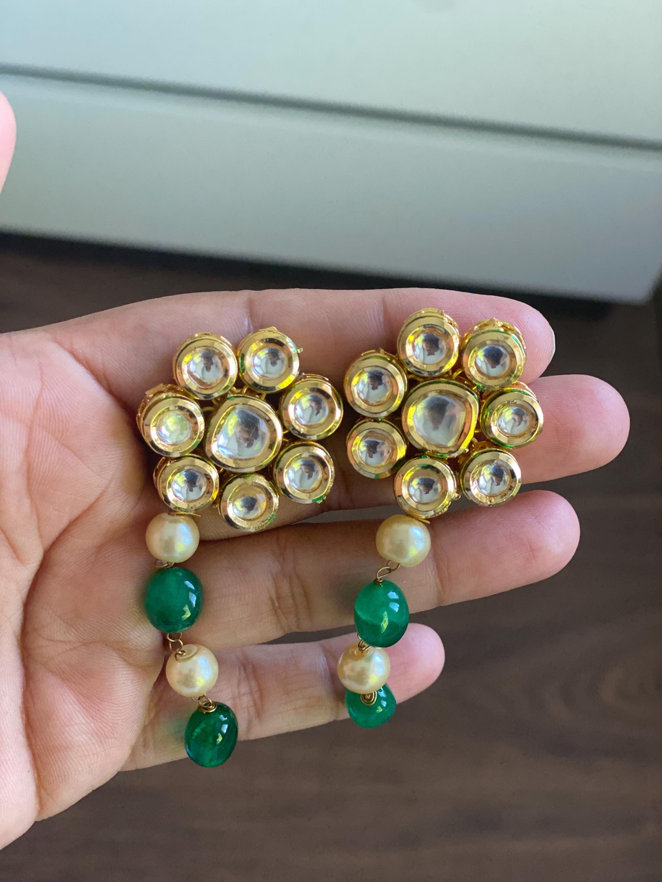 Emerald Elegance Indian Royal Crystal Pearly Beads Necklace Set Mother ...