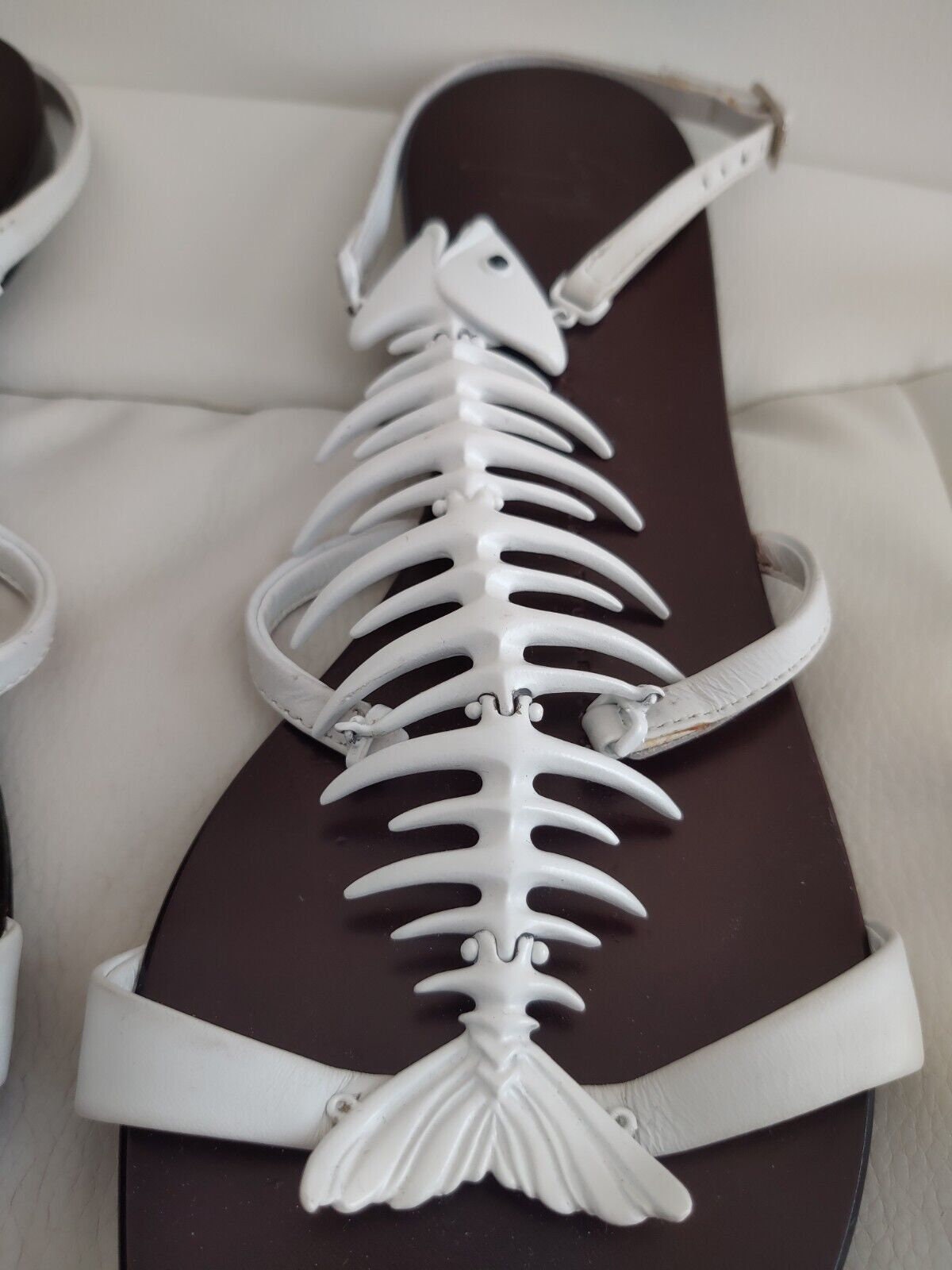 Giuseppe Zanotti Fishbone Sandals Flats Fish Shoes Skeleton White Metal ...