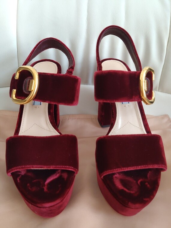 Prada Womens Burgundy Velvet Velour Platform Slingbac… - Gem