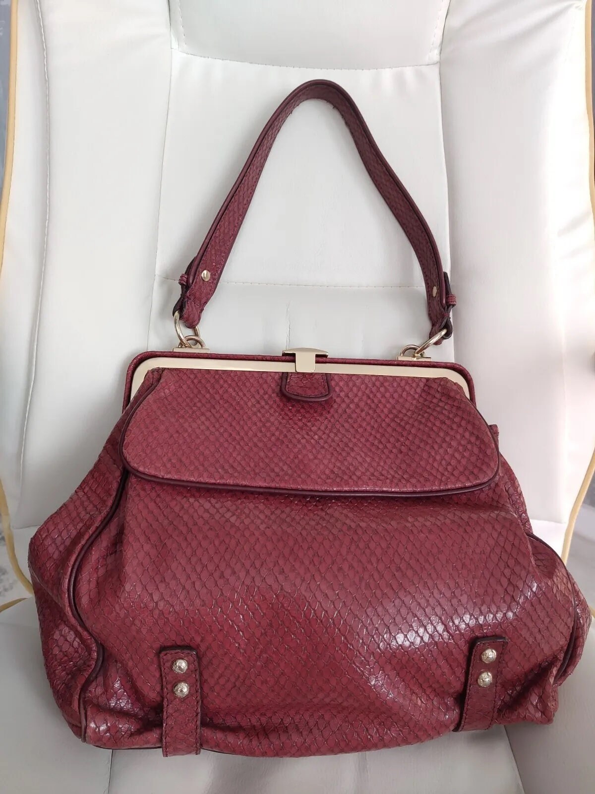 Max Mara Italy Vintage Womens Burgundy Snakeskin Python Print Patent ...
