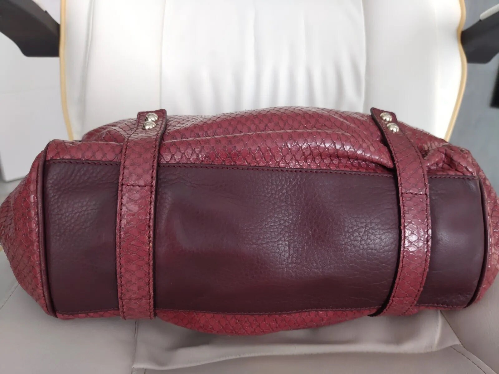 Max Mara Italy Vintage Womens Burgundy Snakeskin Python Print Patent ...