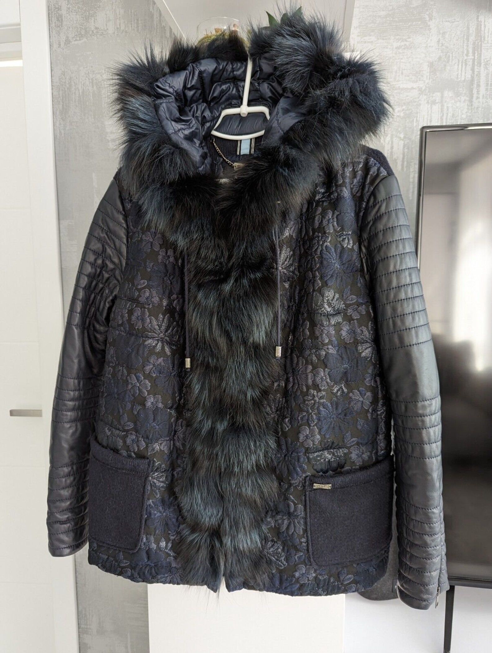 MDF MARCO Del Forte Womens Navy Blue Wool Lace Floral Embroidery ...