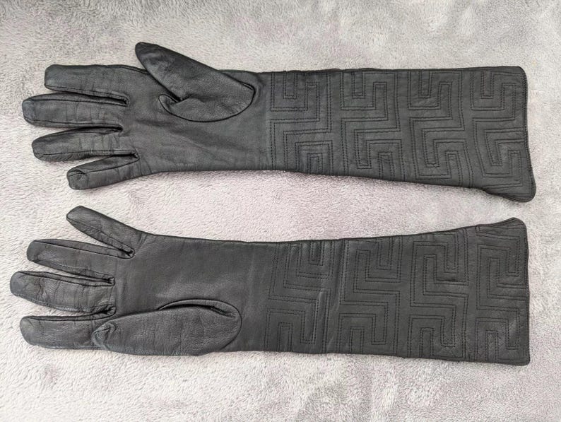 Gianni Versace Iconic Greek Key Vintage Womens Black Lambskin Leather ...