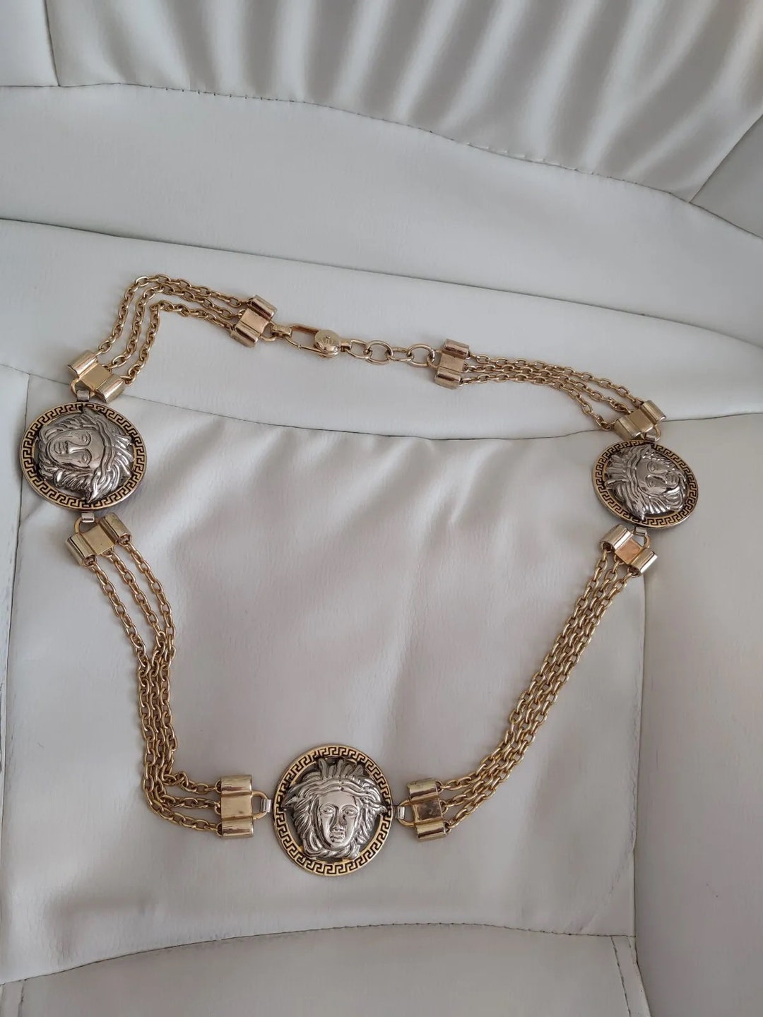 Gianni Versace 80's VTG Iconic Medusa Coin Chain Belt Necklace Silver ...
