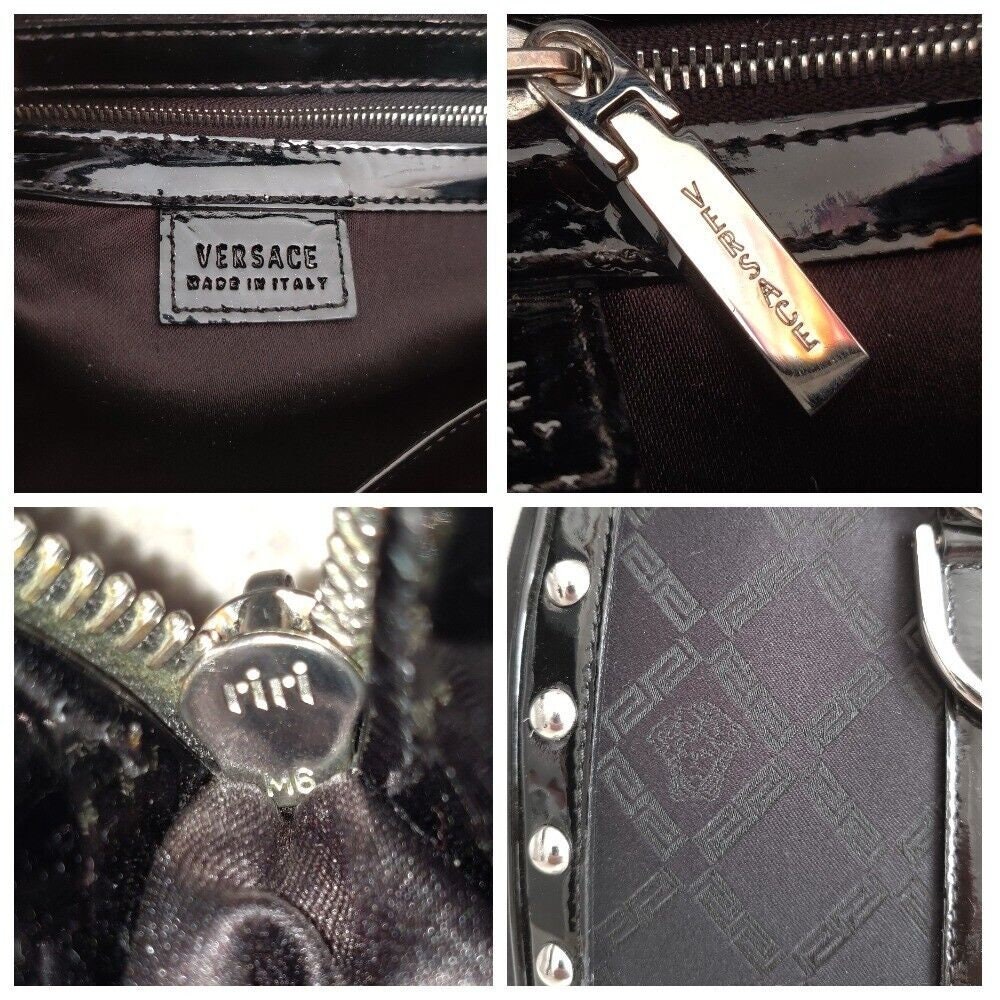 Gianni Versace Madonna Greek Key Medusa Black Monogram Fabric Patent ...
