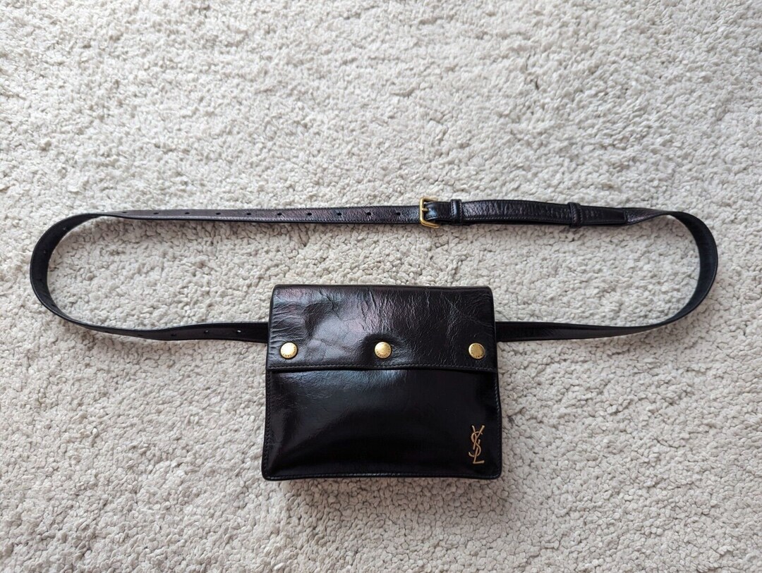 YSL Yves Saint Laurent Womens Black Ink Patent Leather Crossbody Belt ...