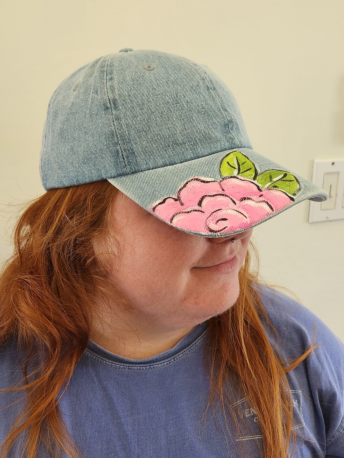 Hand Painted Baseball Cap Hat, Light Denim With Pastel Floral - Etsy