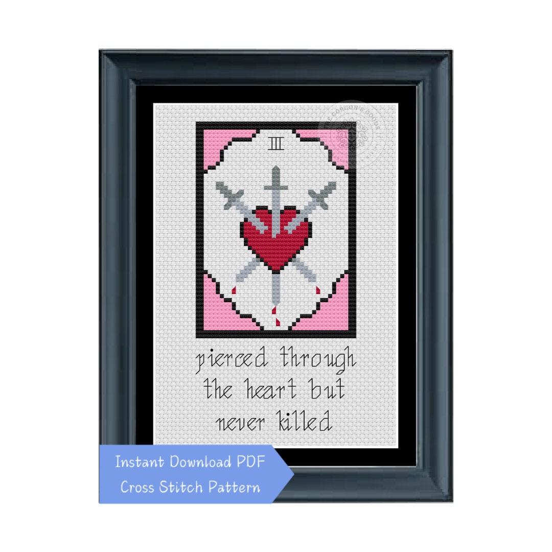 Tarot Three of Swords Cross Stitch Pattern PDF DIGITAL PATTERN Witchy ...