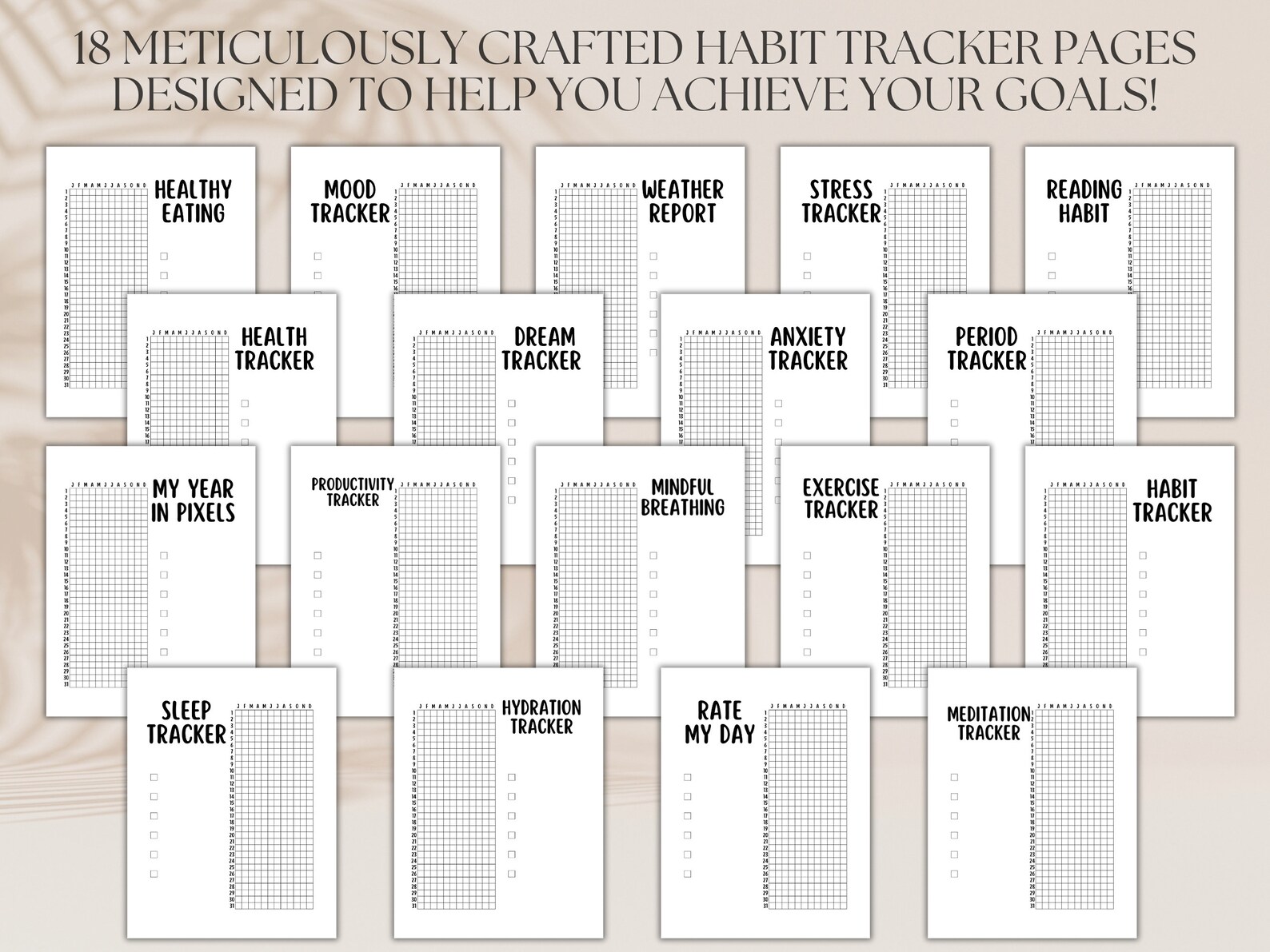Yearly Habit Tracker, Year in Pixels, Printable Tracker, Journal ...