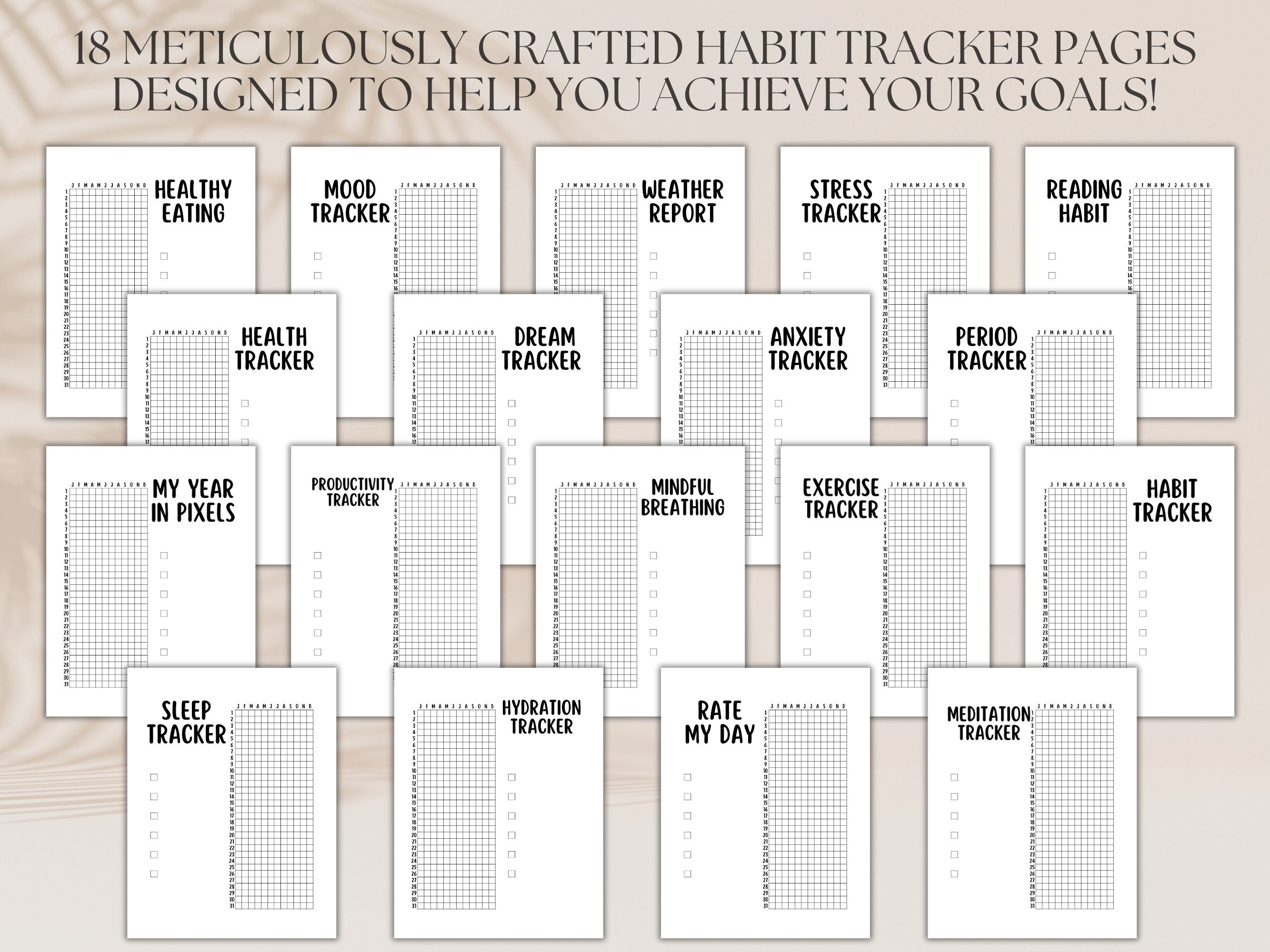 Yearly Habit Tracker, Year in Pixels, Printable Tracker, Journal ...