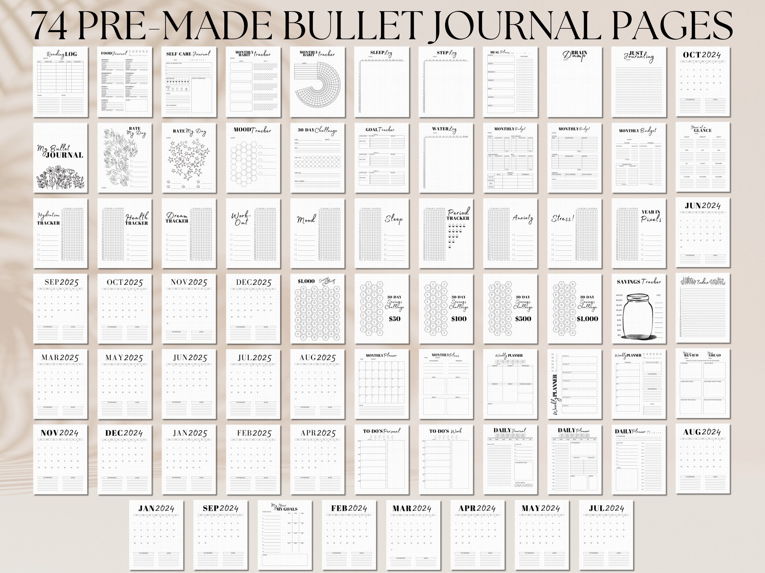 Printable Bullet Journal, Bujo Template, Bullet Journal Pages, Daily ...