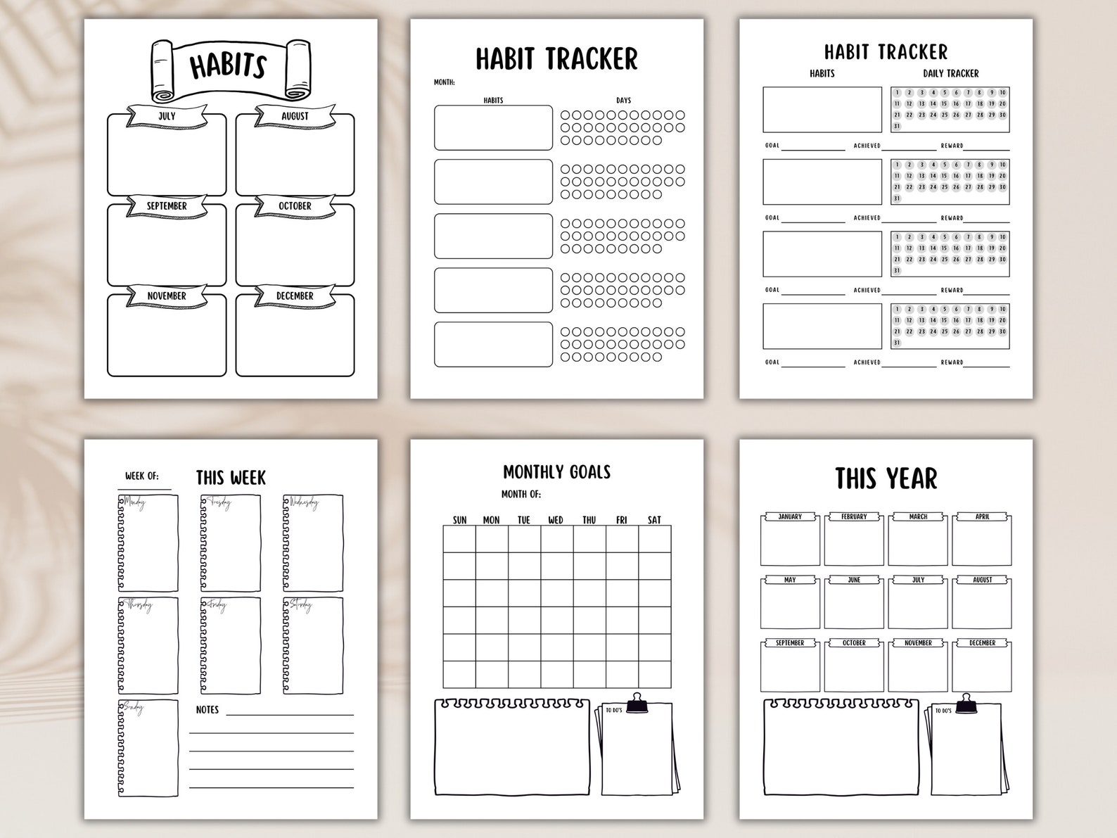 Printable Habit Tracker Bundle: Weekly, Daily, Monthly (PDF Planner) - Etsy