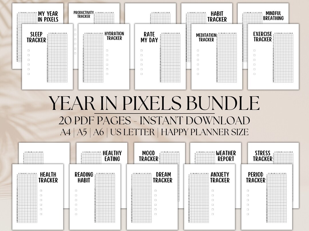 Yearly Habit Tracker, Year in Pixels, Printable Tracker, Journal ...