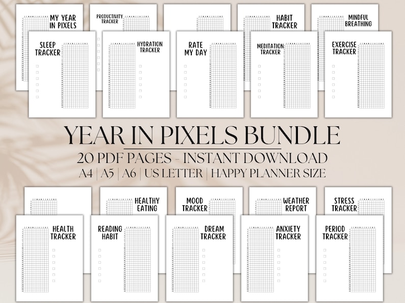 Yearly Habit Tracker, Year in Pixels, Printable Tracker, Journal ...