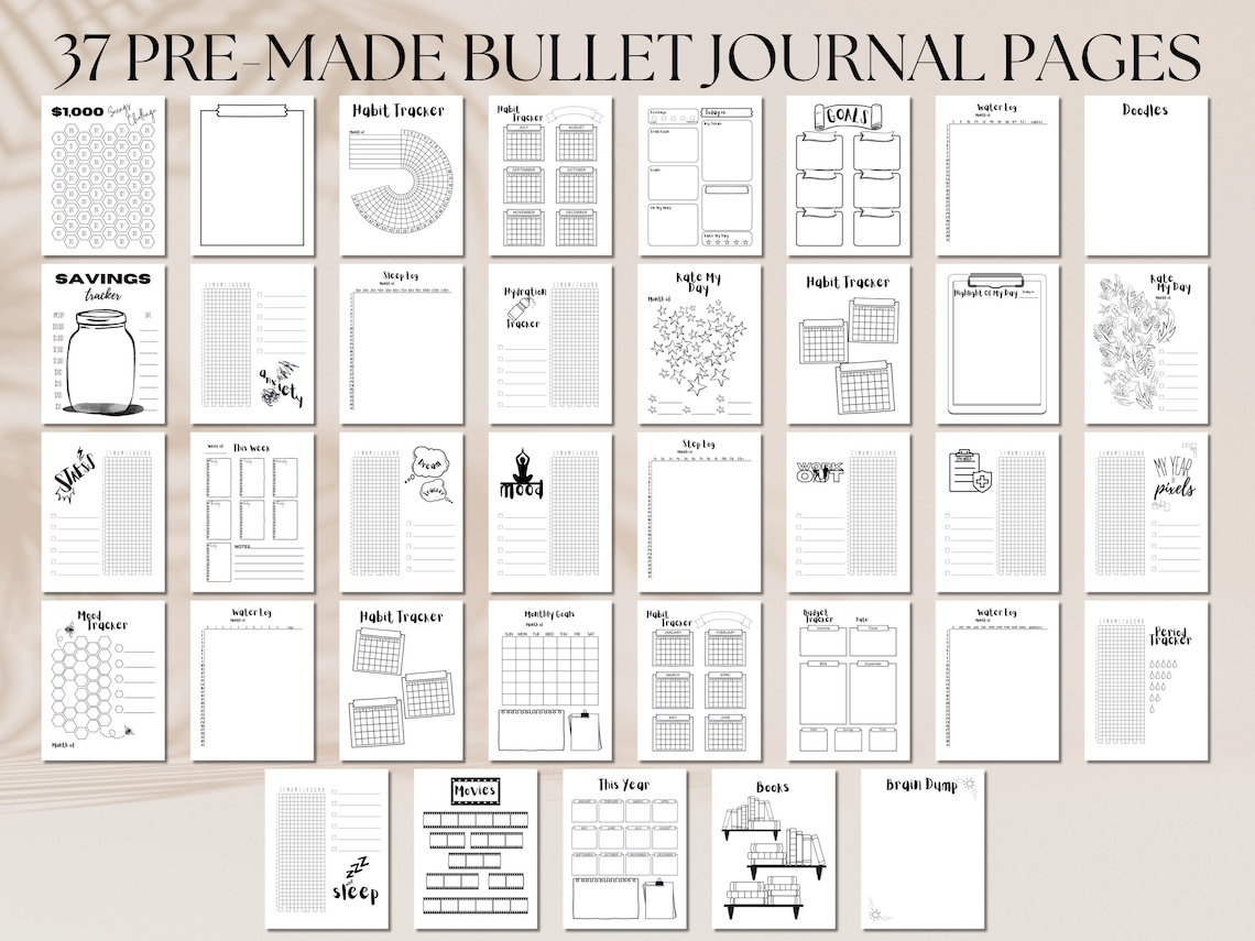 Bullet Journal imprimible, plantilla Bujo, páginas de Bullet Journal ...