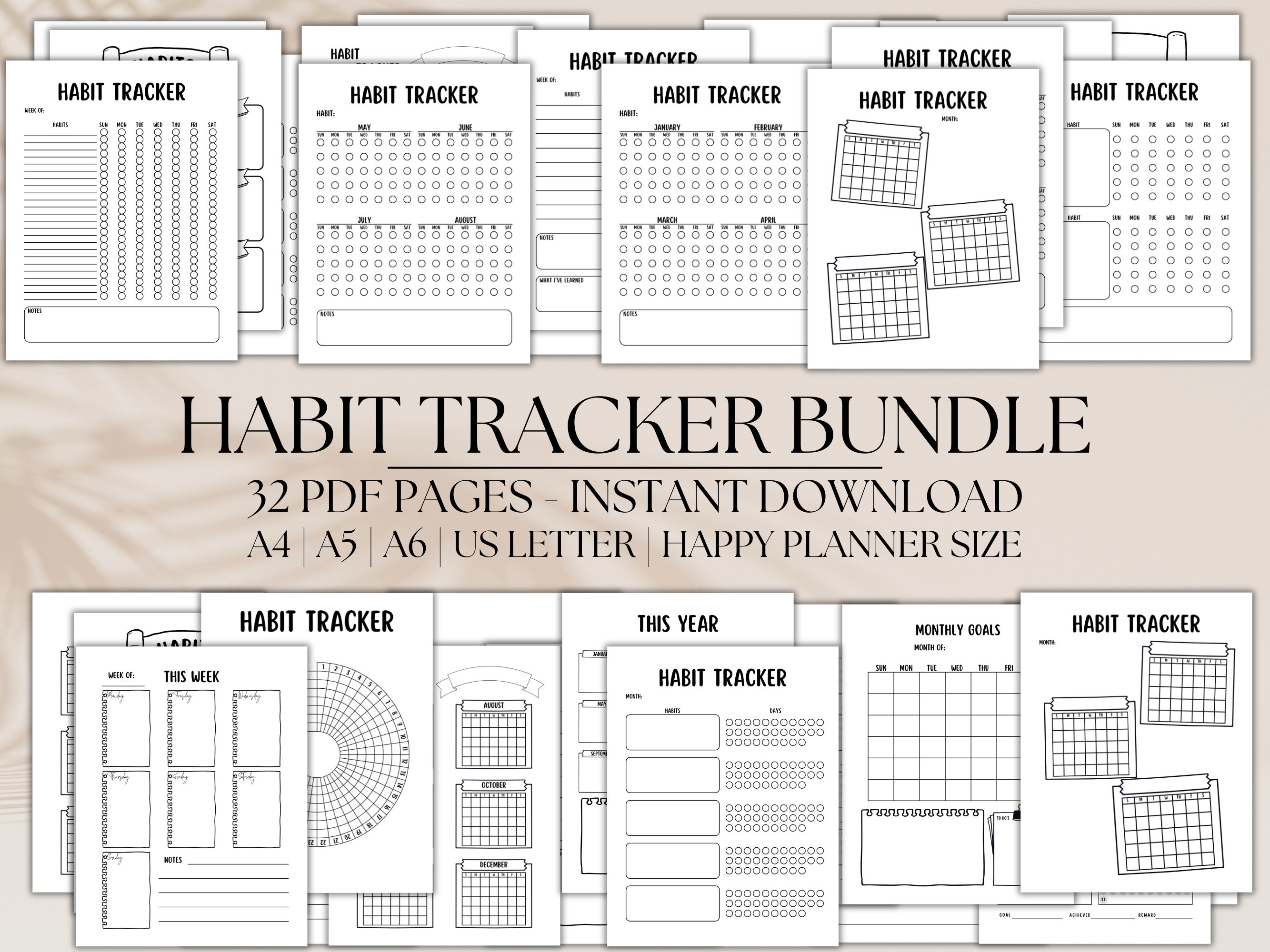 Printable Habit Tracker Bundle: Weekly, Daily, Monthly (PDF Planner) - Etsy