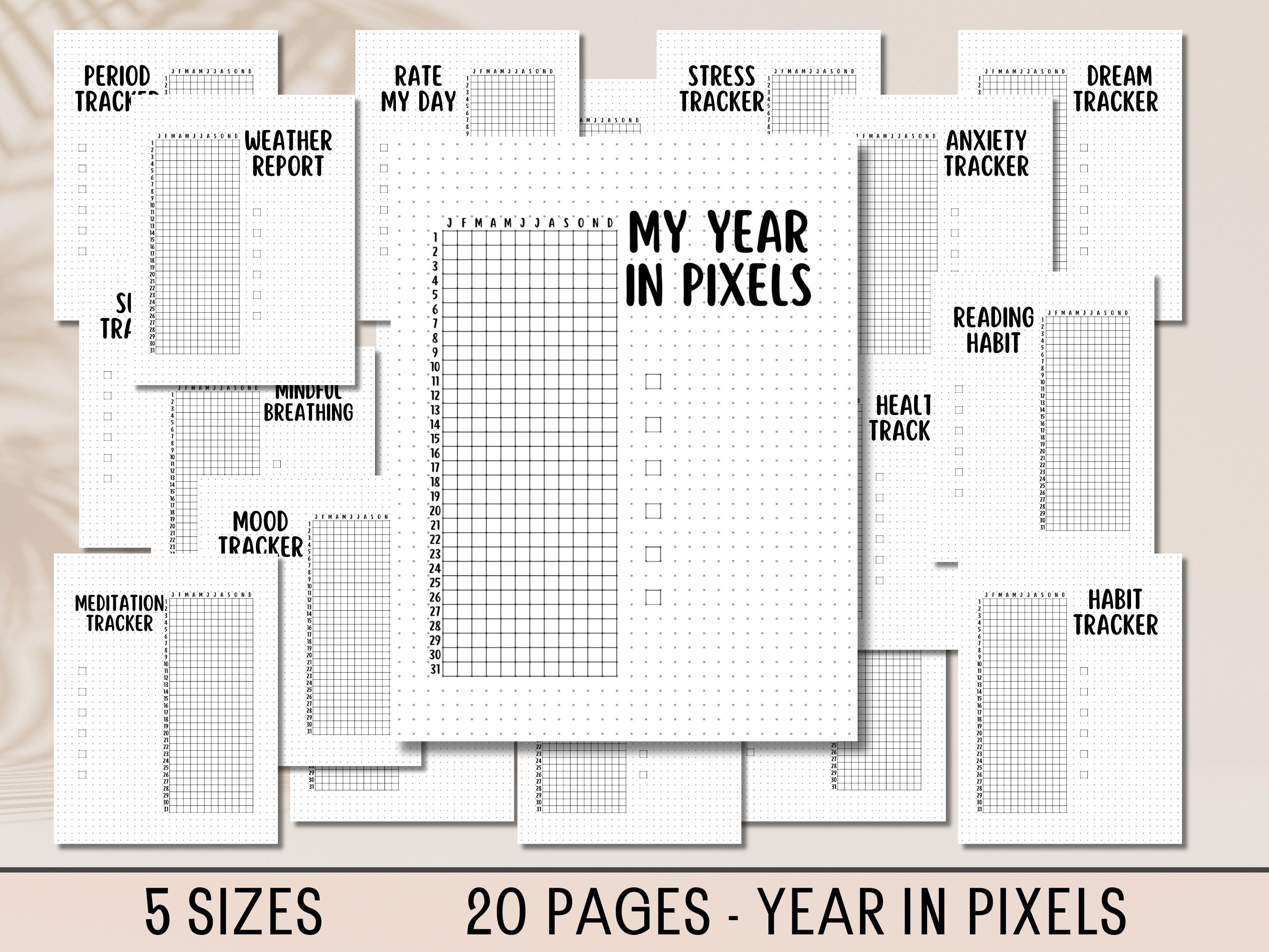 Yearly Pixel Tracker Bundle: Habit, Mood, Health (PDF Download) - Etsy