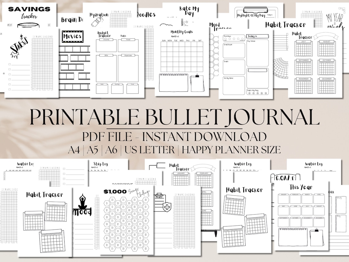 Plantillas imprimibles de Bullet Journal, registro de hábitos y estado ...
