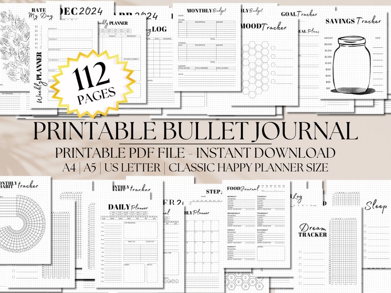 Printable Bullet Journal, Bujo Template, Bullet Journal Pages, Daily ...