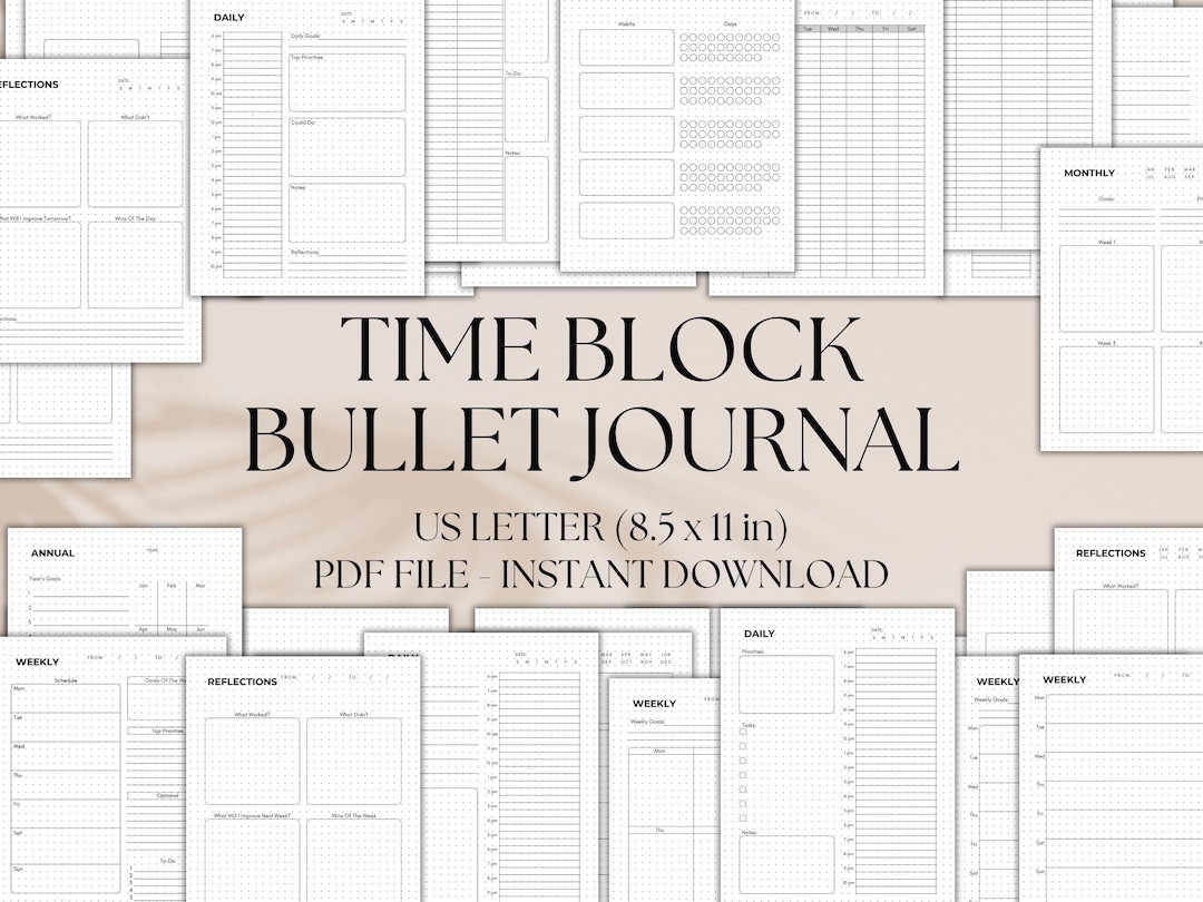 Time Block Bullet Journal, Minimalist Bujo Goal Planner for Daily ...