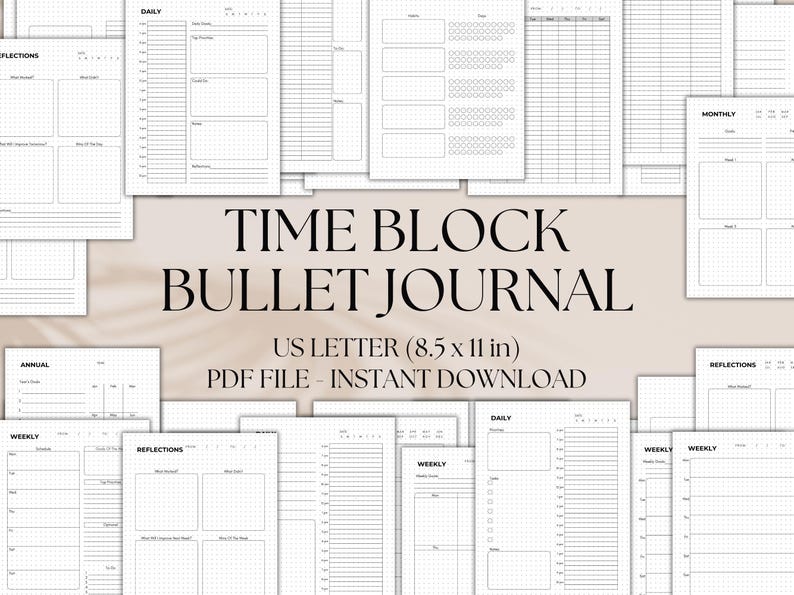 Time Block Bullet Journal, Minimalist Daily Planner (PDF) - Etsy