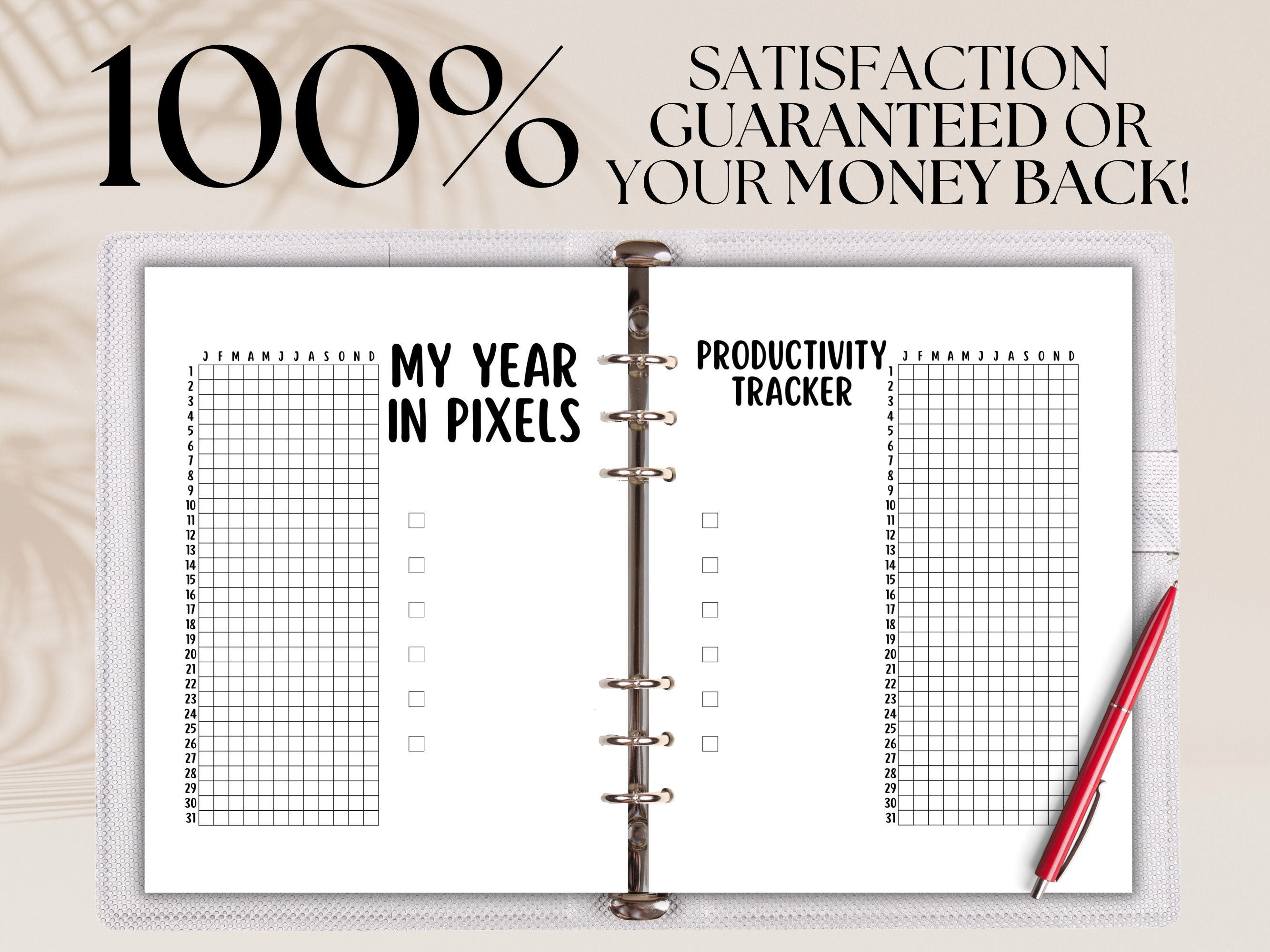 Yearly Habit Tracker, Year in Pixels, Printable Tracker, Journal ...