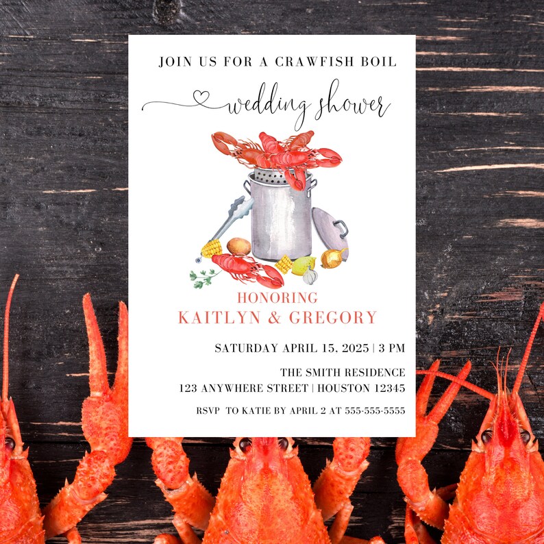 Crawfish Wedding Shower Invitations, Crawfish Boil Invite, Crawfish ...