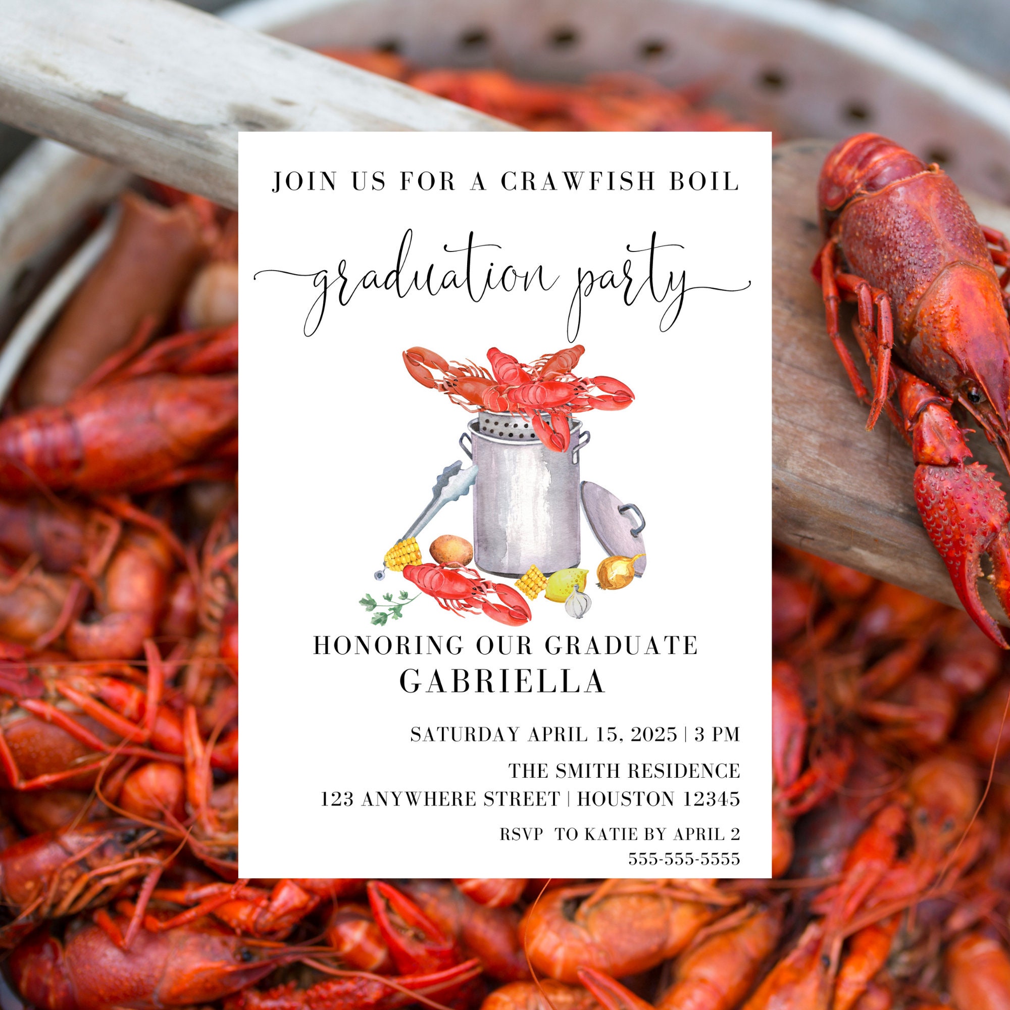Crawfish Graduation Invitation, Crawfish Graduation Party, Crawfish ...