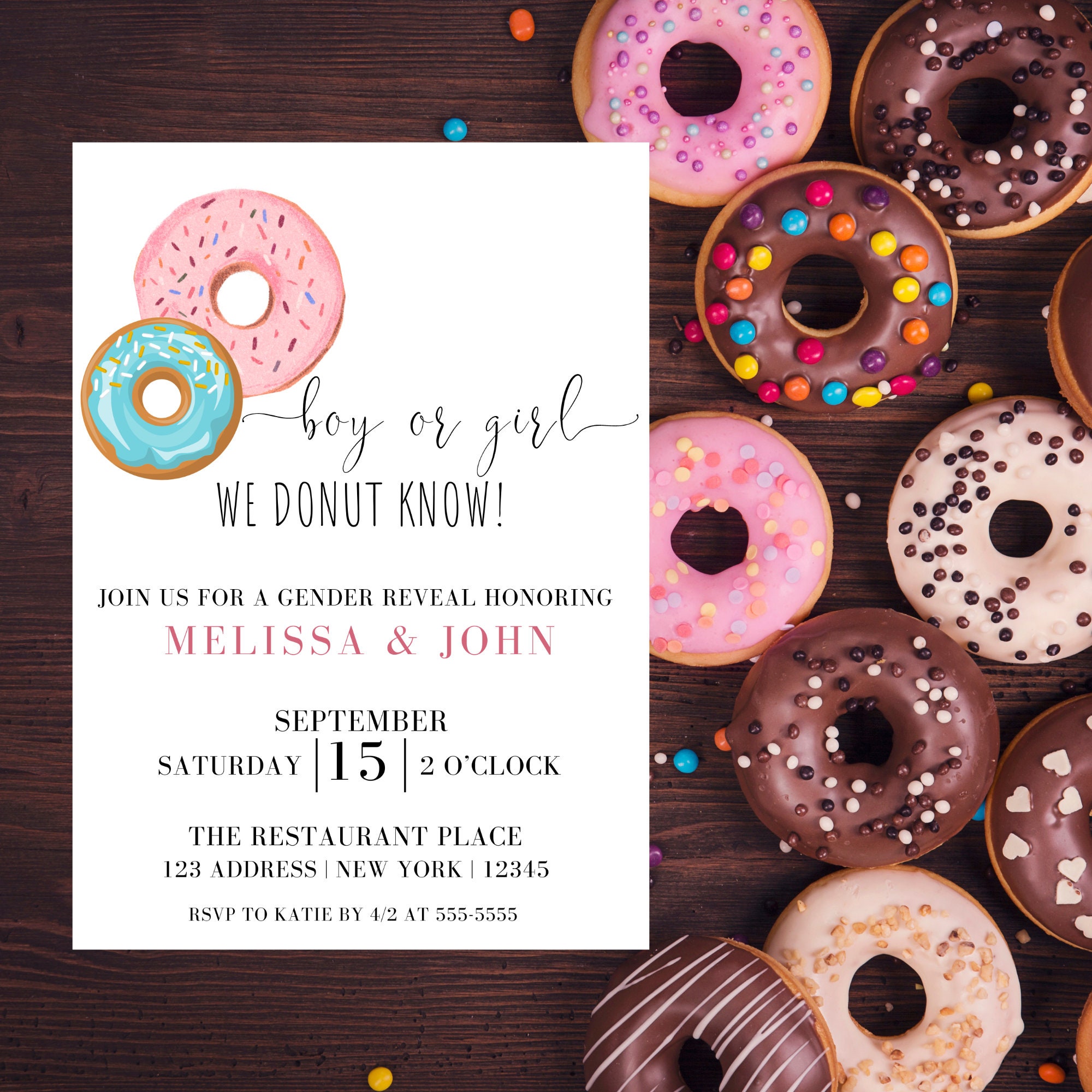 Donut Know Gender Reveal Invitation, Donut Know Gender Reveal, Donut ...