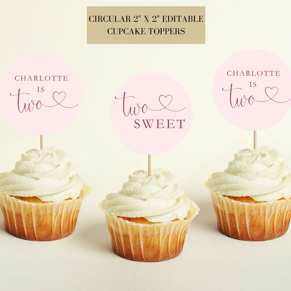 Two Sweet Cupcake Topper, Second Birthday Cupcake Topper, Pink Cupcake ...