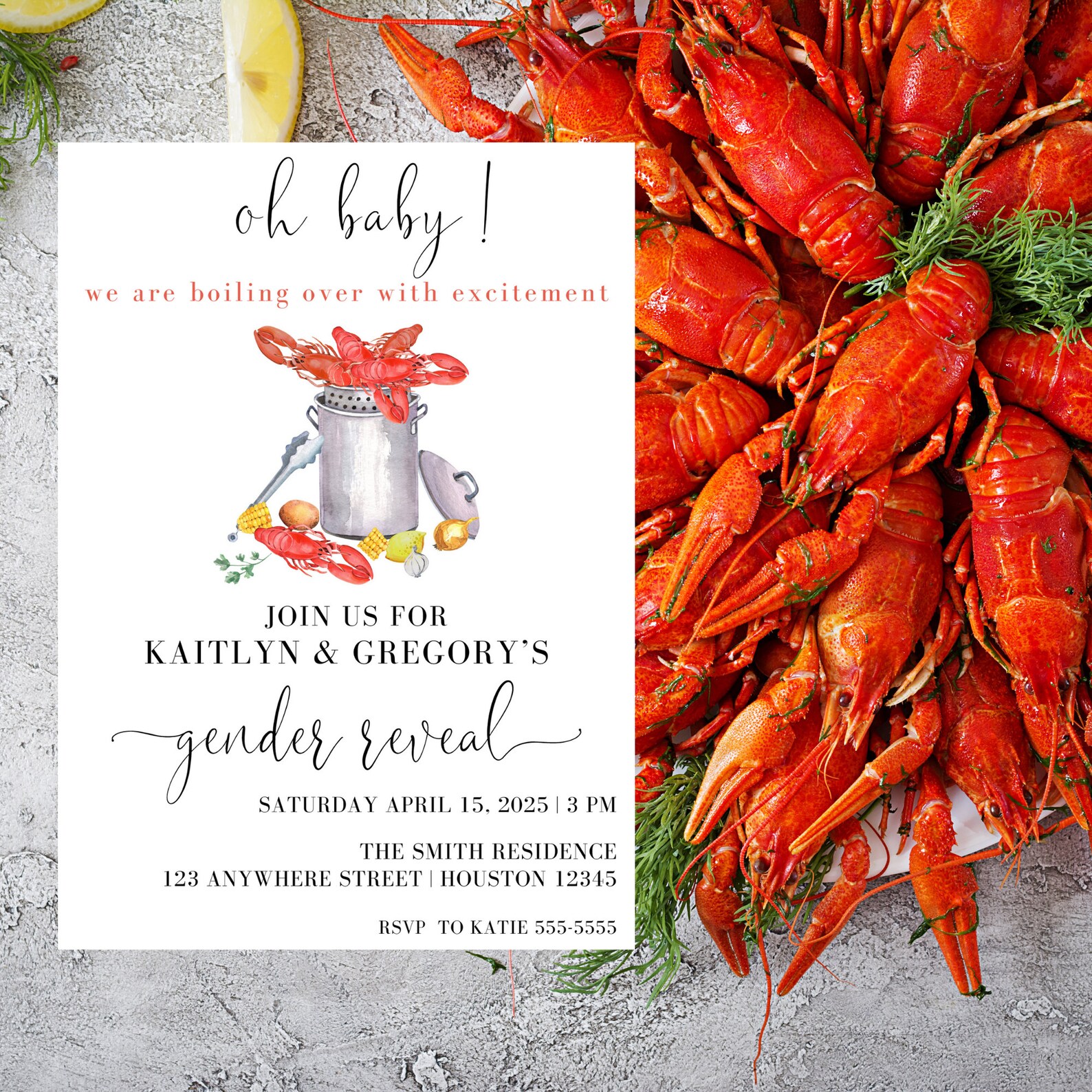 Crawfish Gender Reveal, Crawfish Boil Invite, Crawfish Boil Party ...