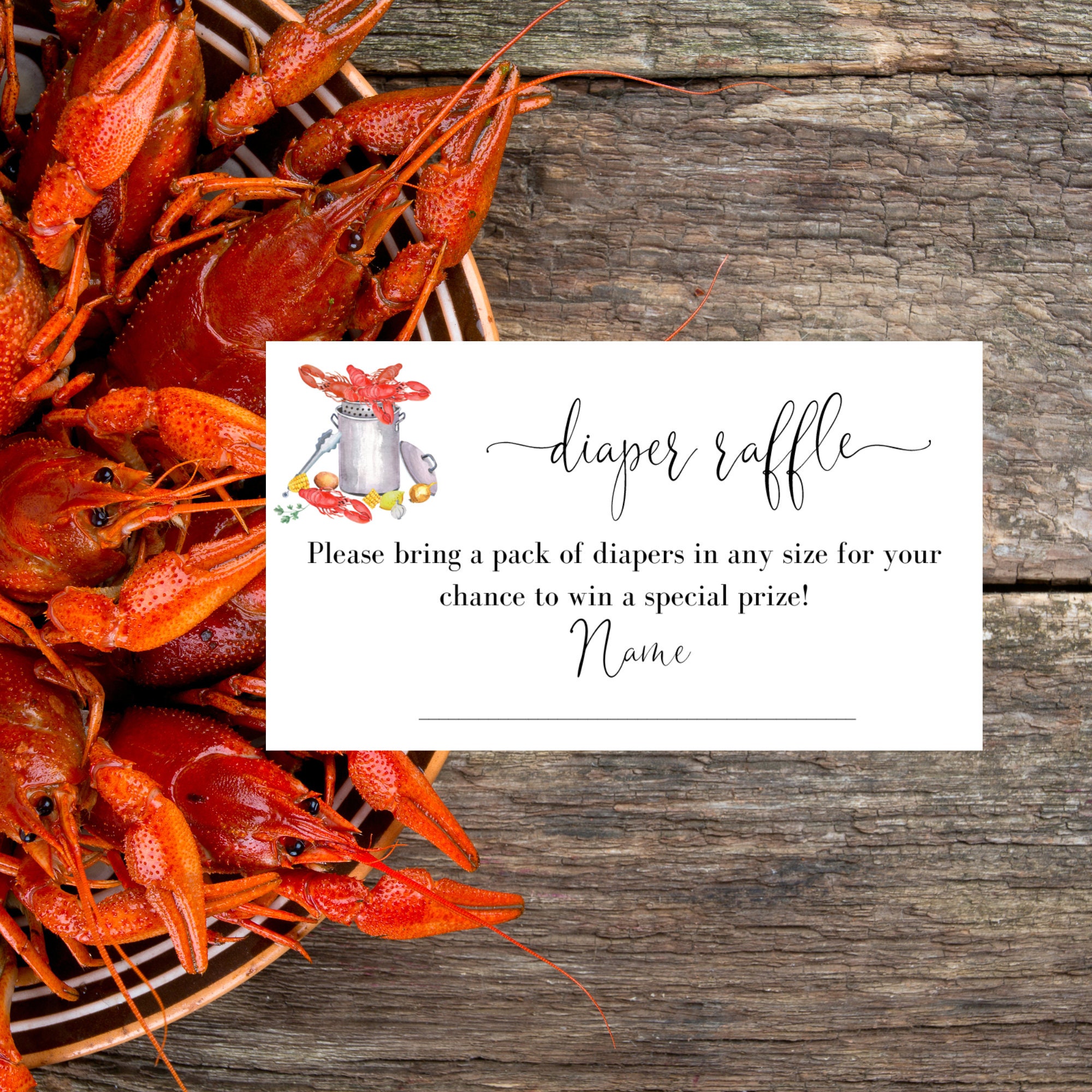 Diaper Raffle Insert, Crawfish Baby Shower Invitation, Seafood Boil ...