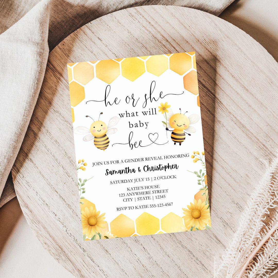 Bee Themed Gender Reveal Invitations, Gender Reveal Invitation Bumble ...