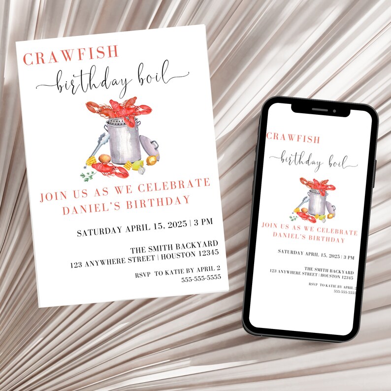 Crawfish Boil Birthday Invite, Crawfish Boil Invitation, Crawfish ...