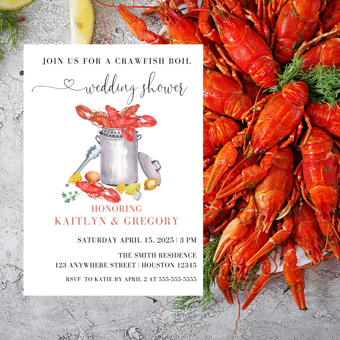 Crawfish Wedding Shower Invitations, Crawfish Boil Invite, Crawfish ...