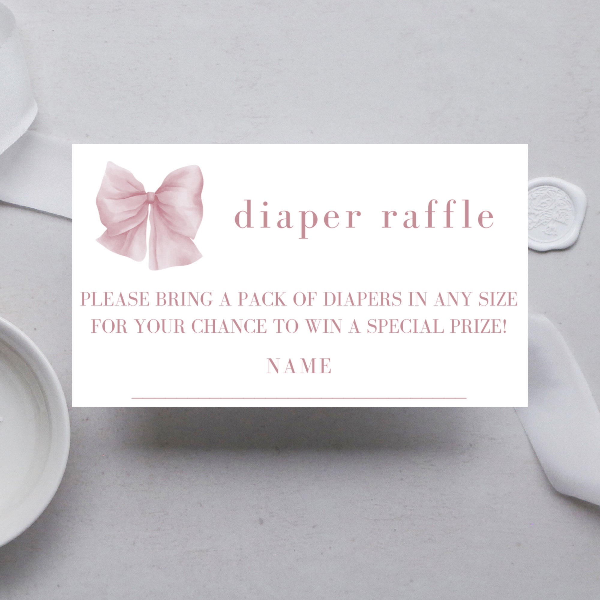 Pink Bow Baby Shower Diaper Raffle, Diaper and Wipes Raffle Ticket ...