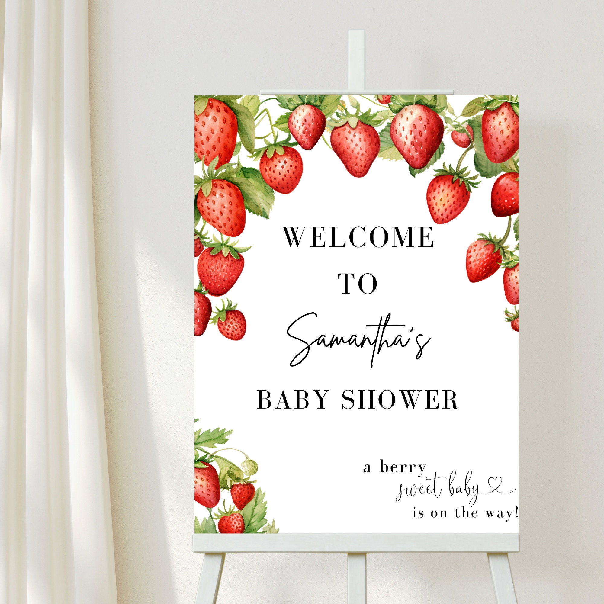 Berry Sweet Baby Shower Welcome Sign, Strawberry Baby Shower Welcome ...