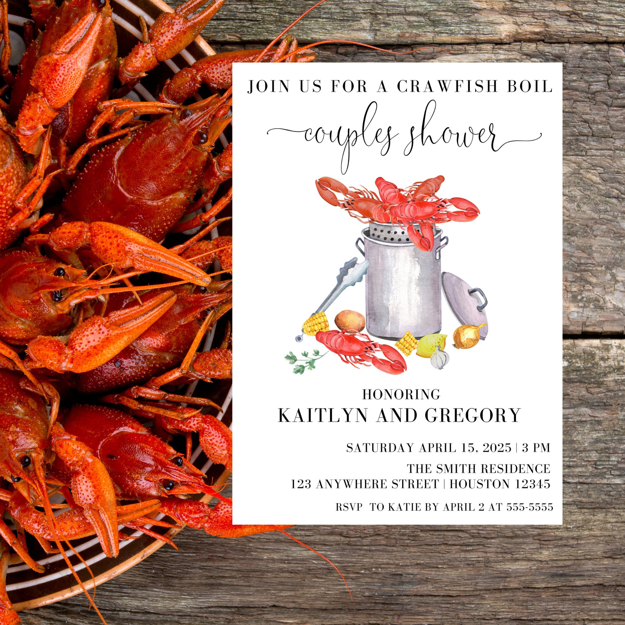 Crawfish Couples Shower Invitations, Crawfish Boil Invite, Crawfish ...