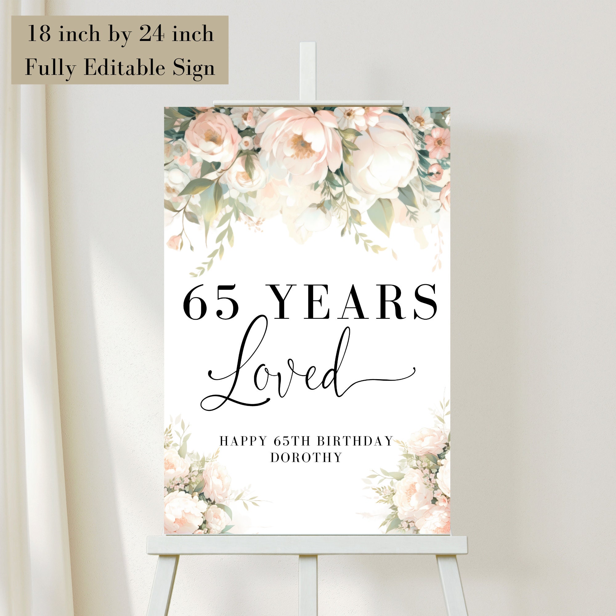 65th Birthday Sign, 65th Birthday Welcome Sign, 65 Years Loved Sign ...