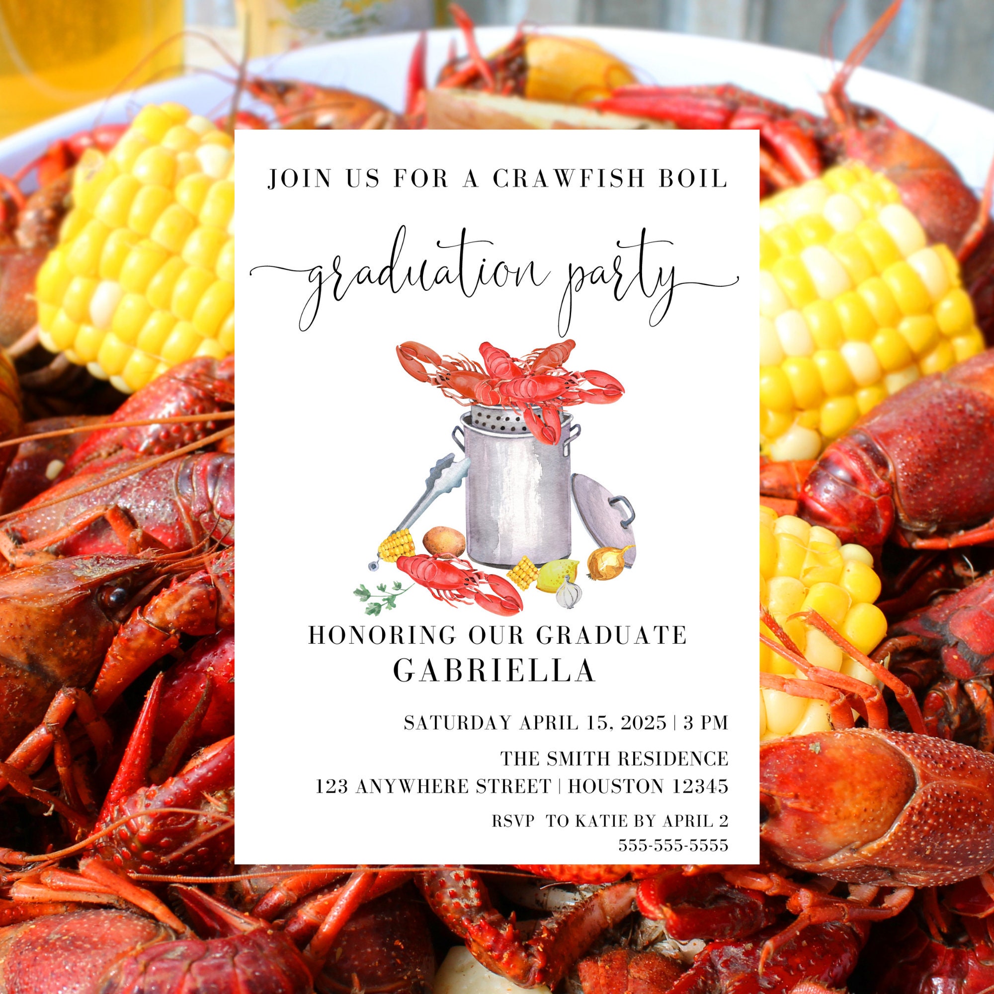 Crawfish Graduation Invitation, Crawfish Graduation Party, Crawfish ...