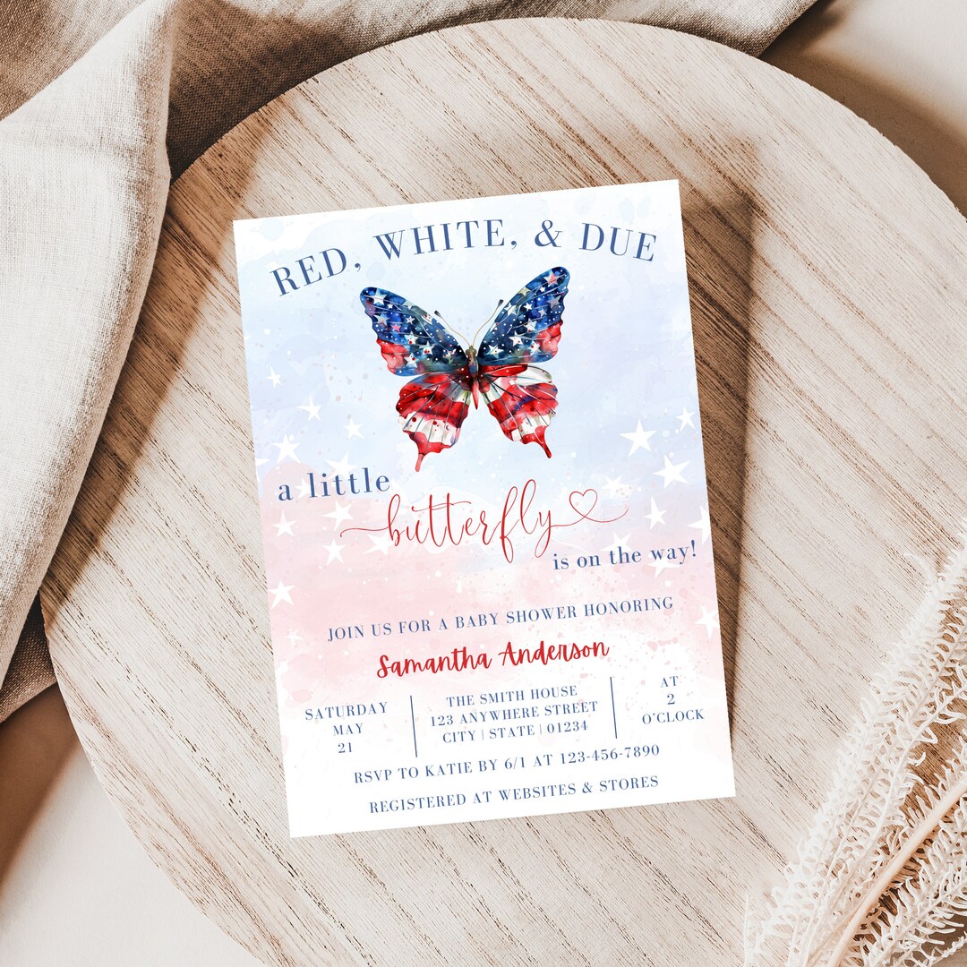 Red White and Due Baby Shower Invitation, 4th of July Baby Shower ...